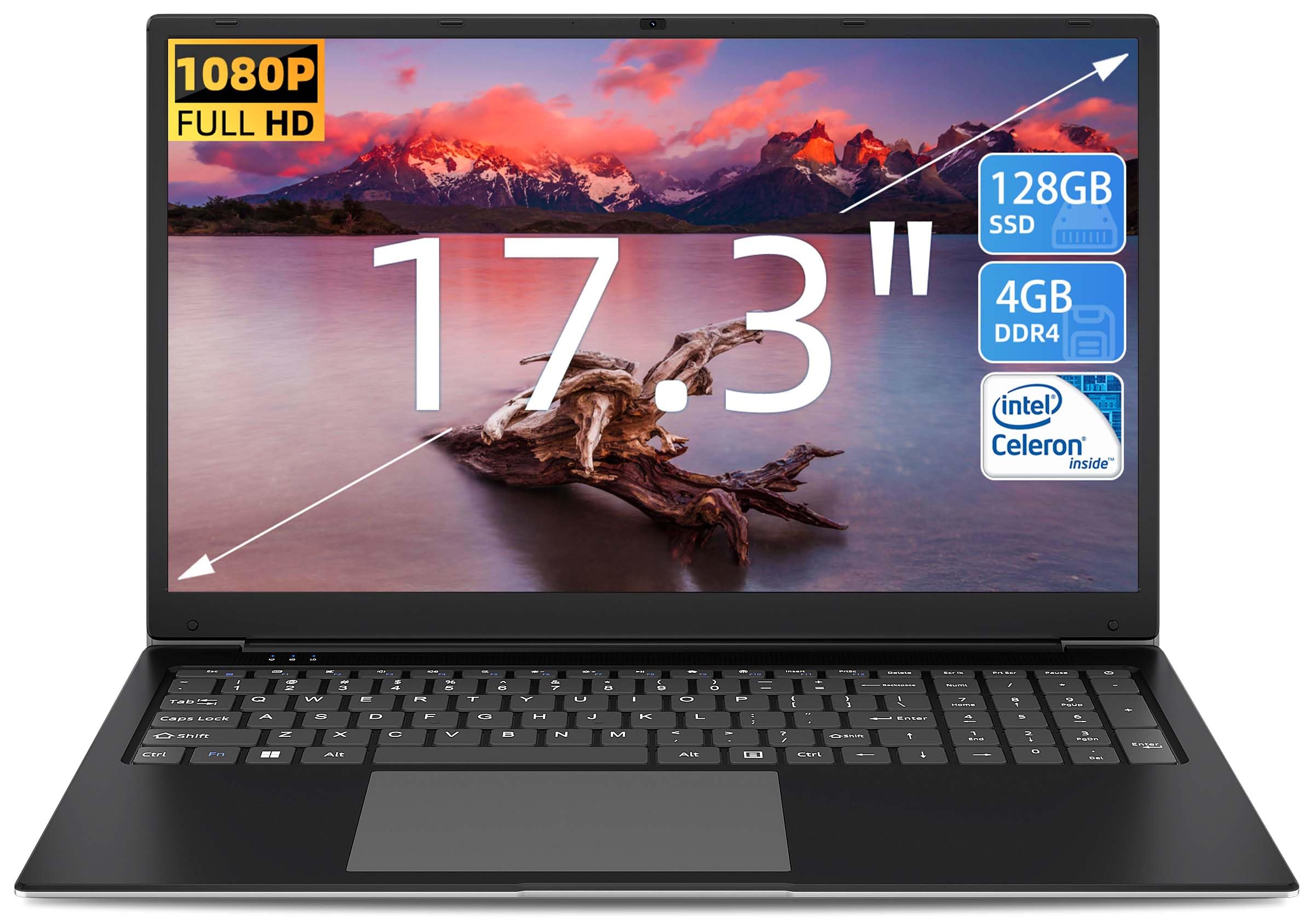 SGIN Laptop, 17 Inch Laptops Computer with 4GB RAM 128GB SSD, 1920 * 1080 IPS Display, Intel Celeron Quad-Core Processor(Up to 2.5GHz), Mini HDMI, Webcam, Wi-Fi, 512GB Expansion