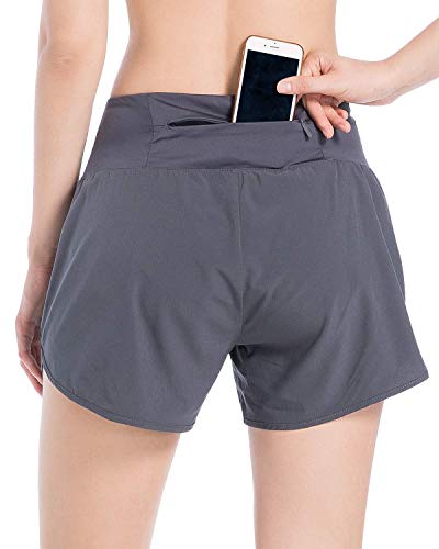 VAYAGER Women's 4 Inches Running Shorts with Liner-Lightweight,Back Zipper Pockets for Workout,Athletic and Outdoors(Grey XL)