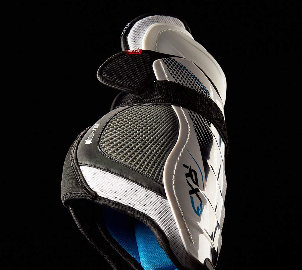 STX HP SG30 SR 16 WE/BE Ice Hockey Surgeon RX3 Shin Guards, 16", White/Blue, 16"