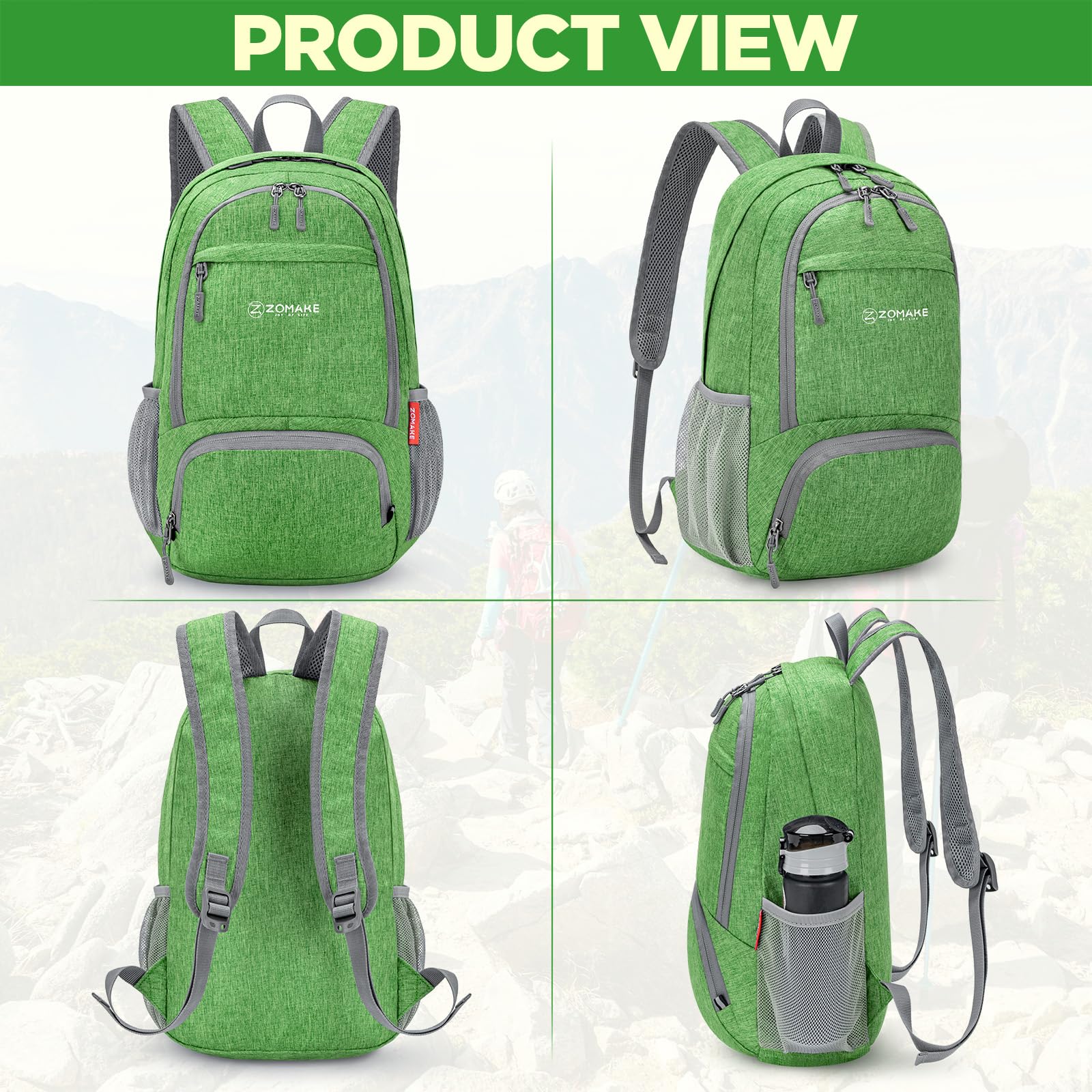 ZOMAKE 20L Lightweight Packable Hiking Backpack for Women Men - Small Hiking Daypack for Travel - Tear Resistant Foldable Day Pack for Camping Outdoor Sports(Black)