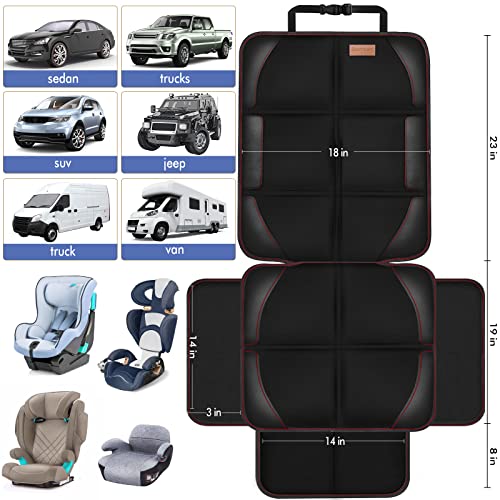 Spotmart Car Seat Protector Covers - for Child Carseat mat 600d Fabric Waterproof Non Slip Thickest Padding with Storage Pockets Durable Cushion Protectors Large Size Prevent Dirt (Black Red Line 2)