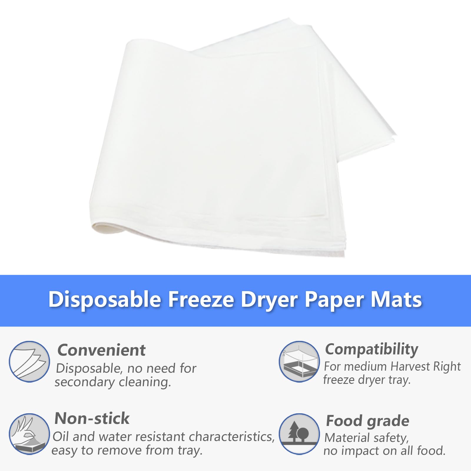 YHMYOALU - Set of 100 Rectangular Tray Mats for Harvest Right Freeze Dryer, 17" x 6.8", Disposable Parchment Paper, Easy to Use and Clean