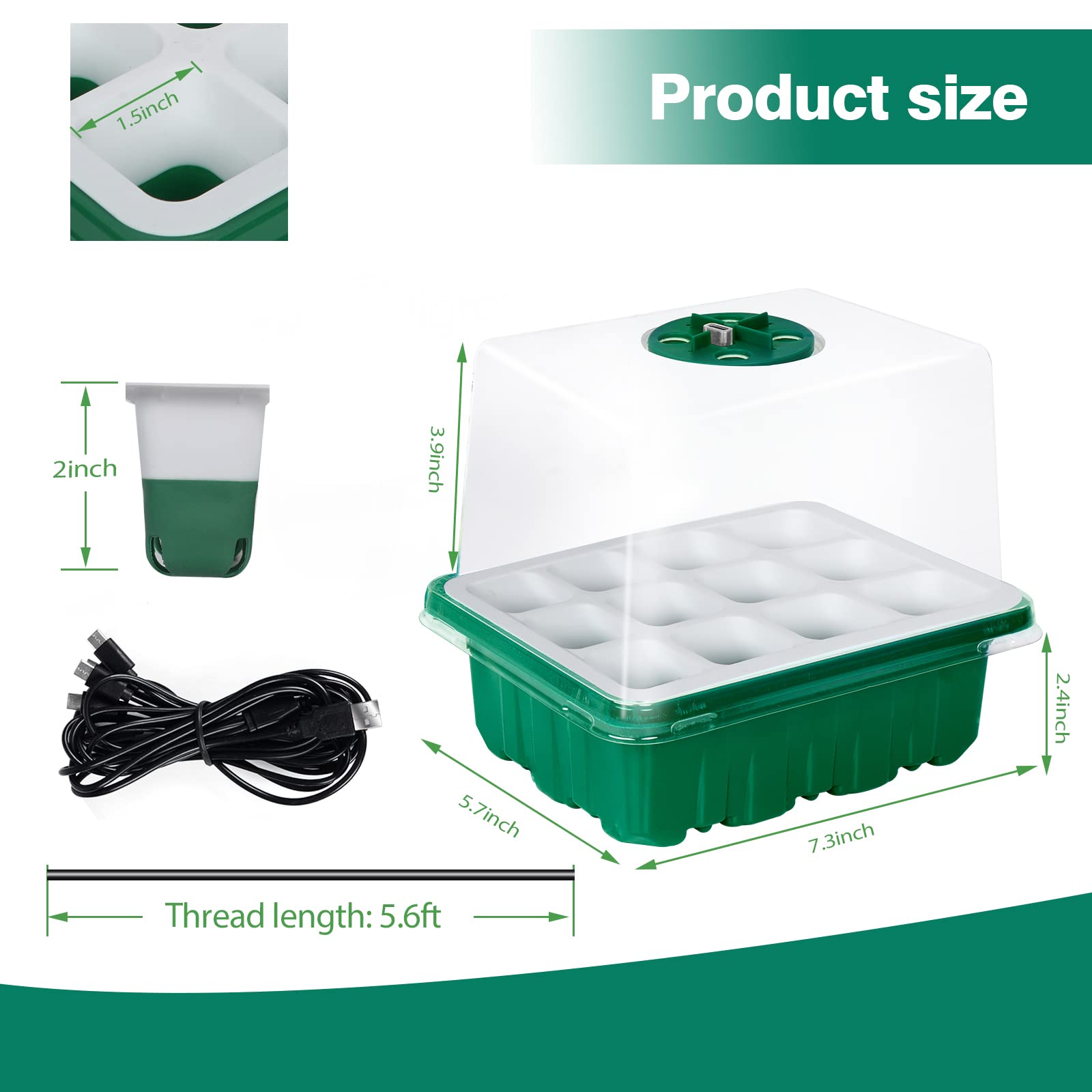 Patigrow 5 Pack Seed Starter Tray with Grow Light, Flexible Silicone 60 Cells Reusable Seed Starter Kit with Humidity Dome, Dishwasher Safe Seeding Starter Trays Indoor Greenhouse for Seed Starting