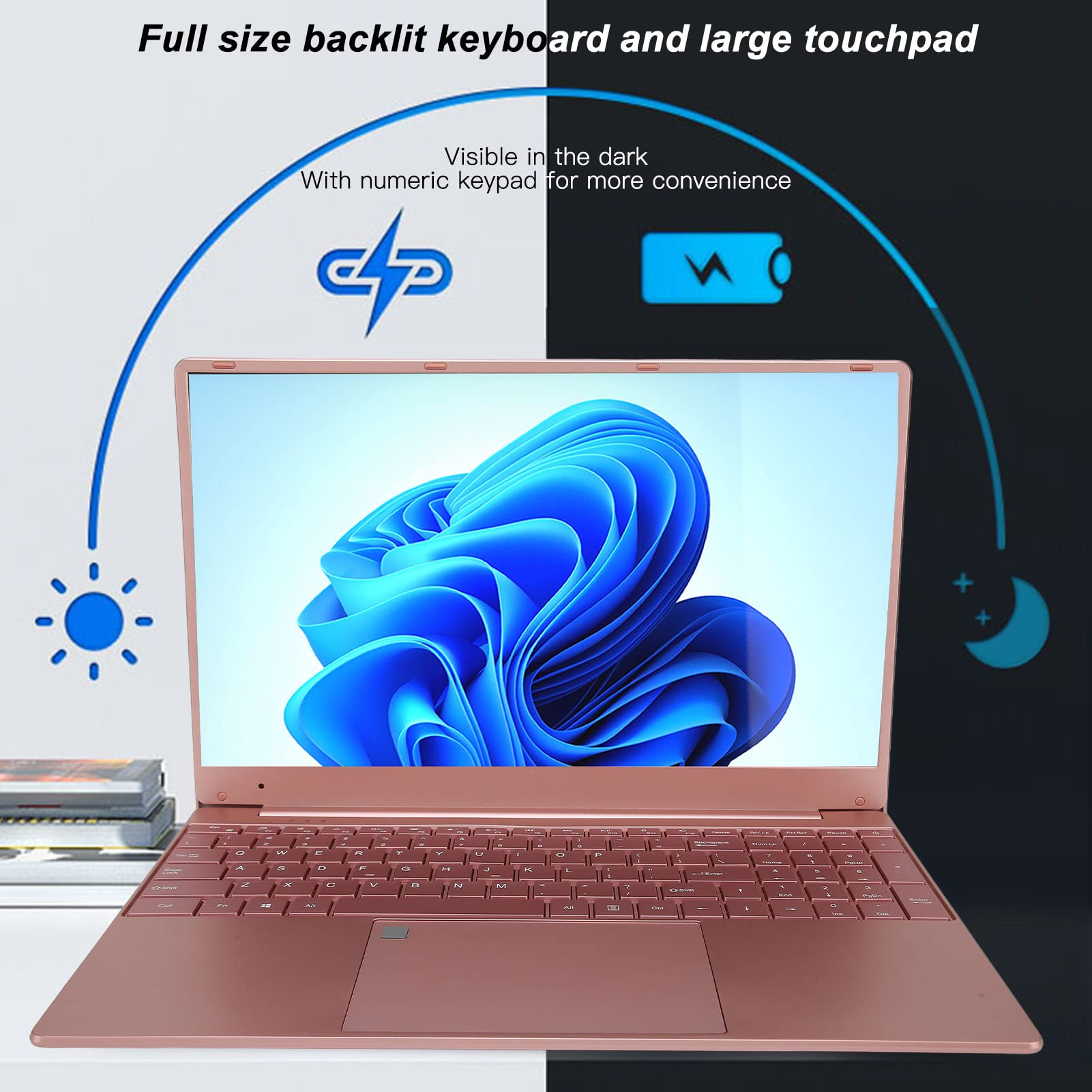 Zopsc 15.6in Laptop for Windows 10, BT, 12+256G, 1920 * 1080, HD 2K IPS Laptop with Fingerprint Unlock and Numeric Keypad for Intel N5095 CPU, Built in Microphone.