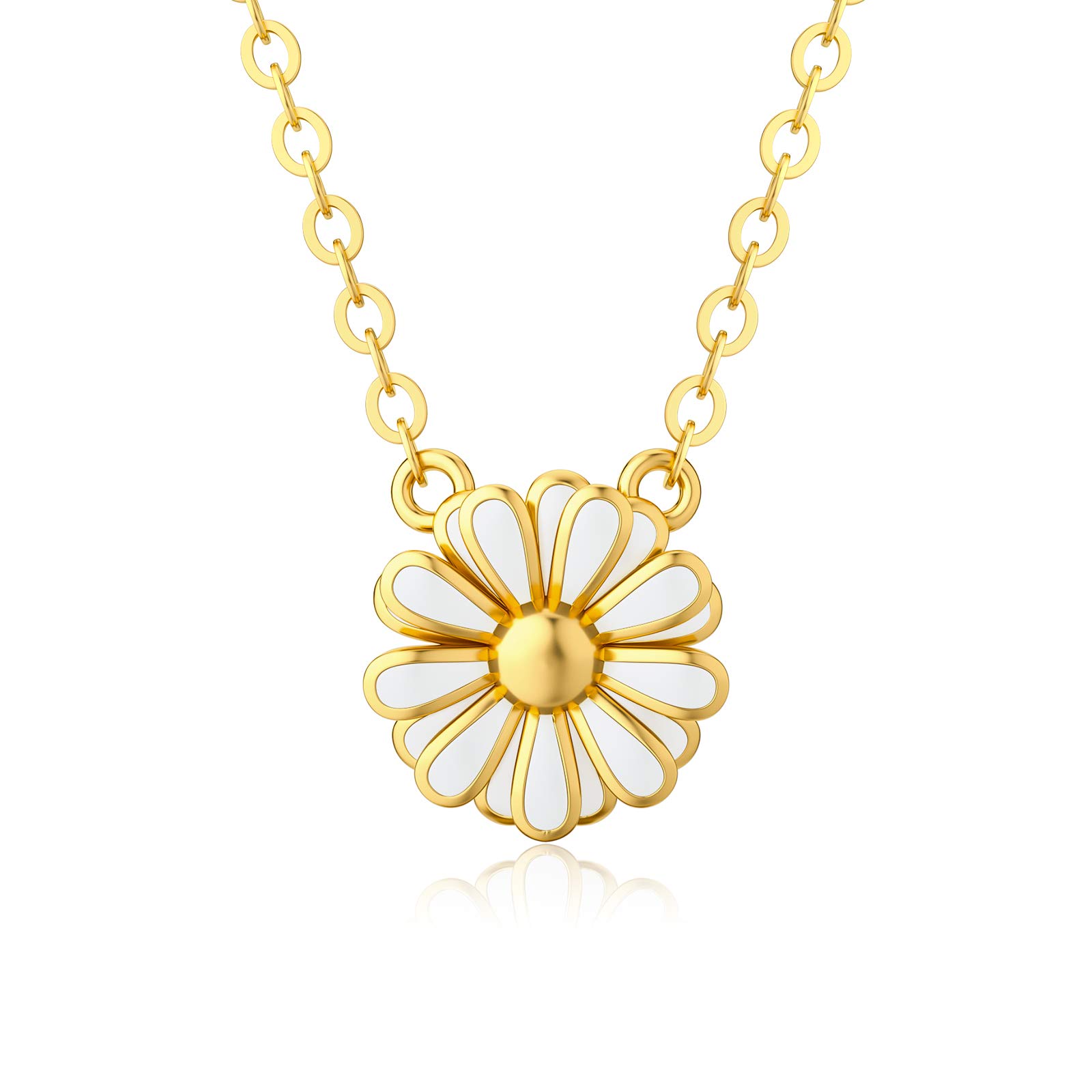 WSX 14K Daisy Necklace for Women White Daisy charm Pendant for Her Fine Jewelry Birthday Gift, 16+1+1 inches