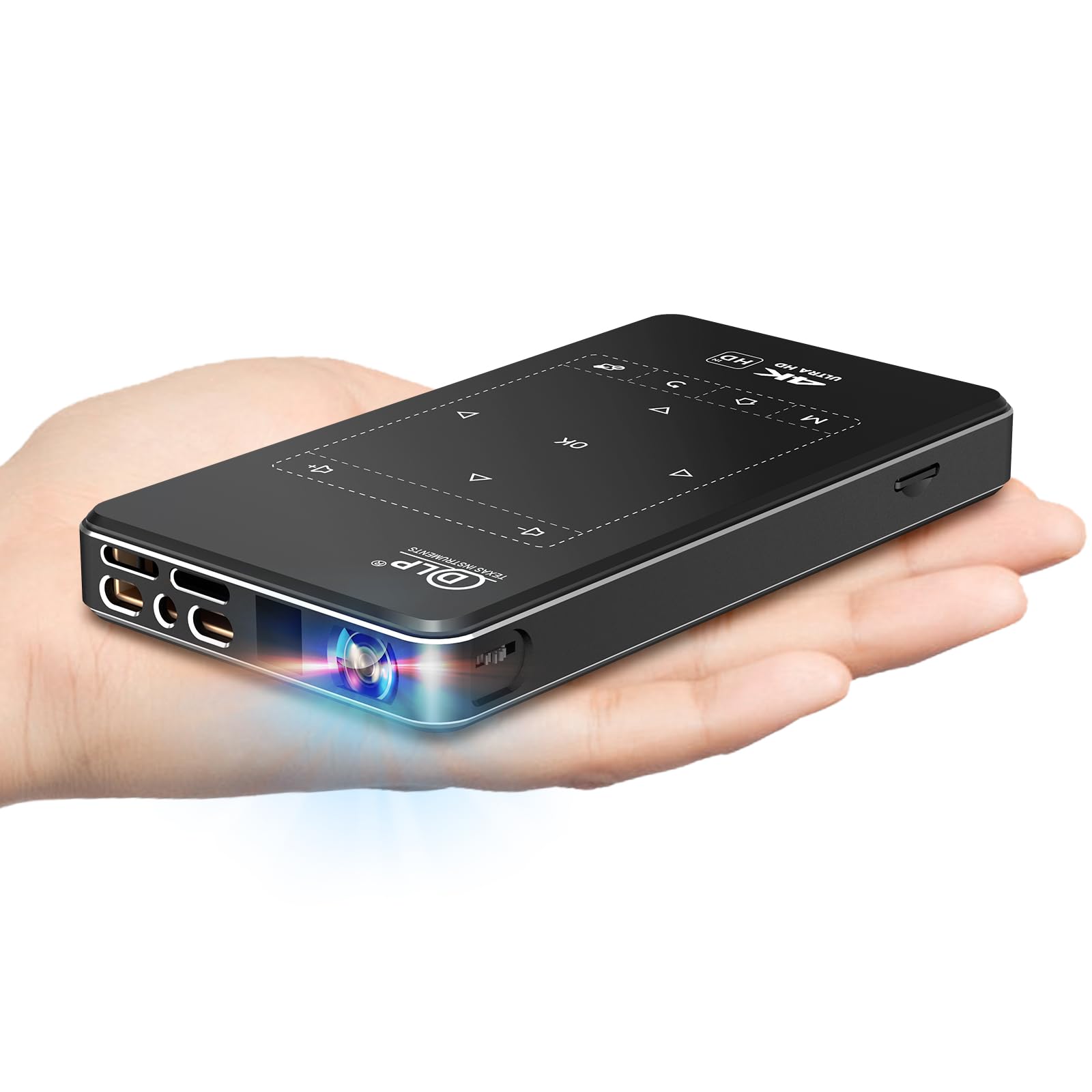 Ultra Mini Pocket Projector, Omnivijes Phone-Sized DLP Projector with Tripod, Android-based Palmtop Projectors, Movie Projector Compatible with Android / iOS / Windows / HDMI / USB, 3D Supported