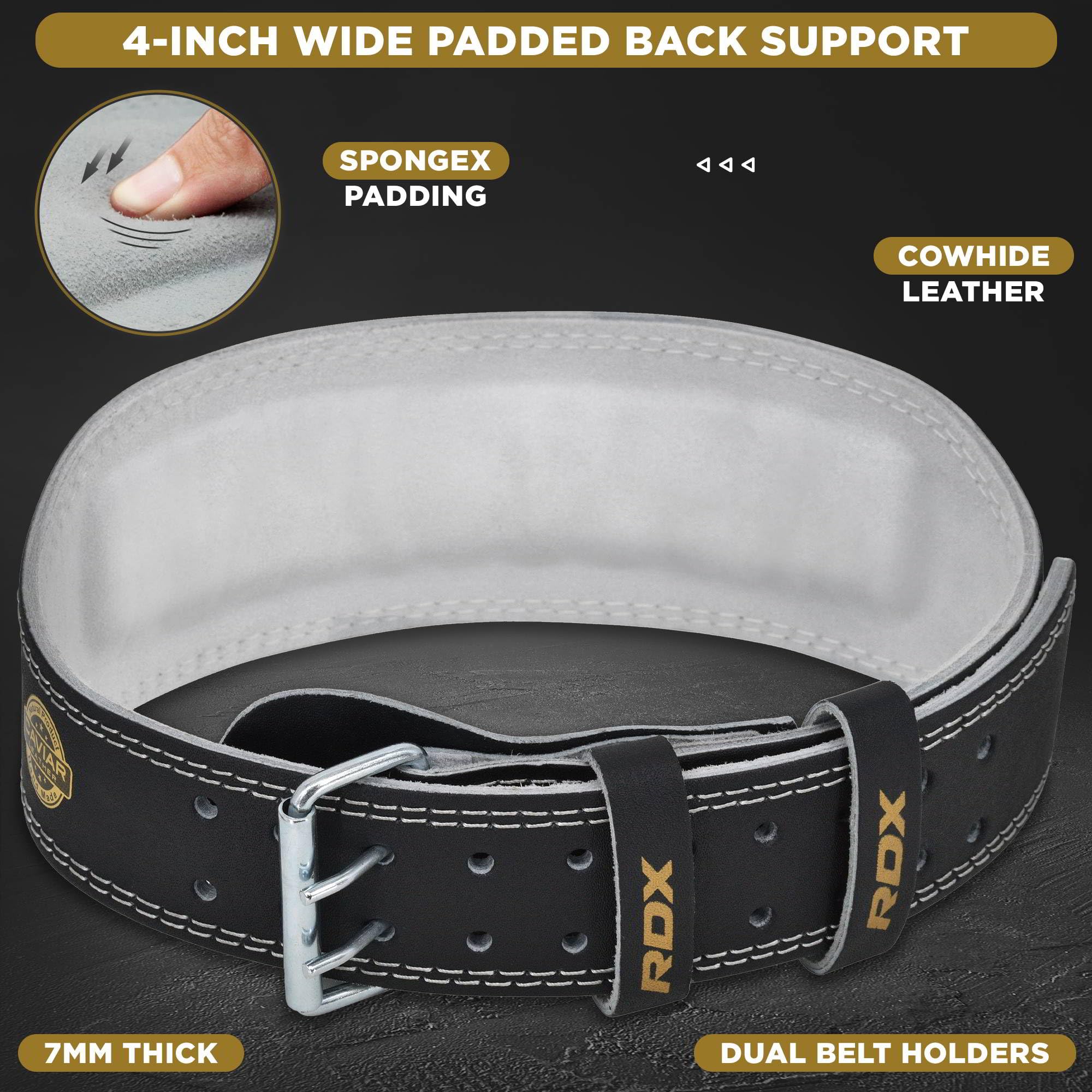 RDX Weight Lifting Belt Gym Fitness, Cowhide Leather, 4β 6β Padded Lumbar Back Support, 10 Adjustable Holes, Weightlifting Powerlifting Bodybuilding Deadlift Squat Workout Strength Training, Men Women