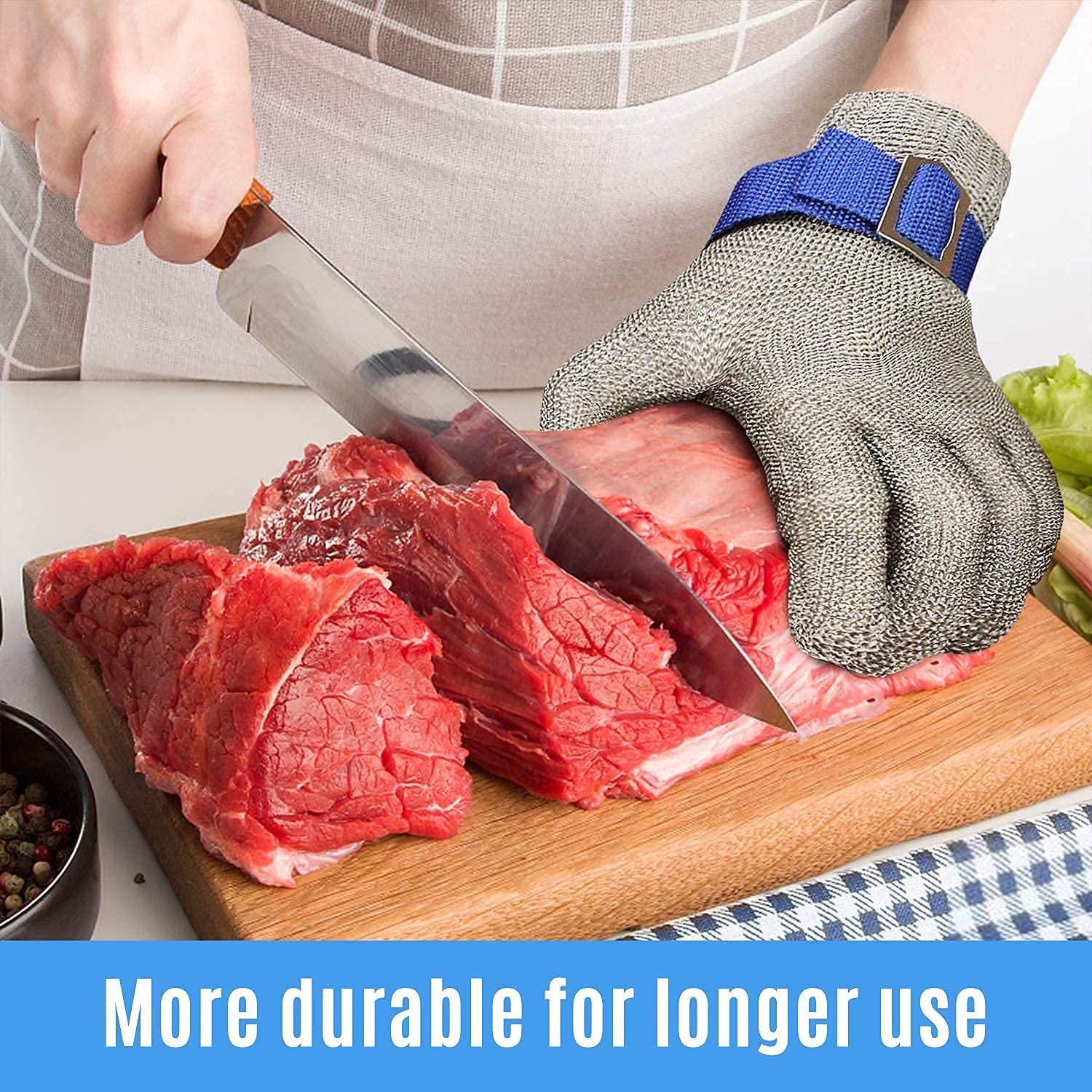 TS 2.0 ANSI A9 Cut Resistant Glove Stainless Steel Mesh Metal Wire Glove Durable Rustproof Reliable Cutting Glove for Meat Processing, Food Cutting (Medium)