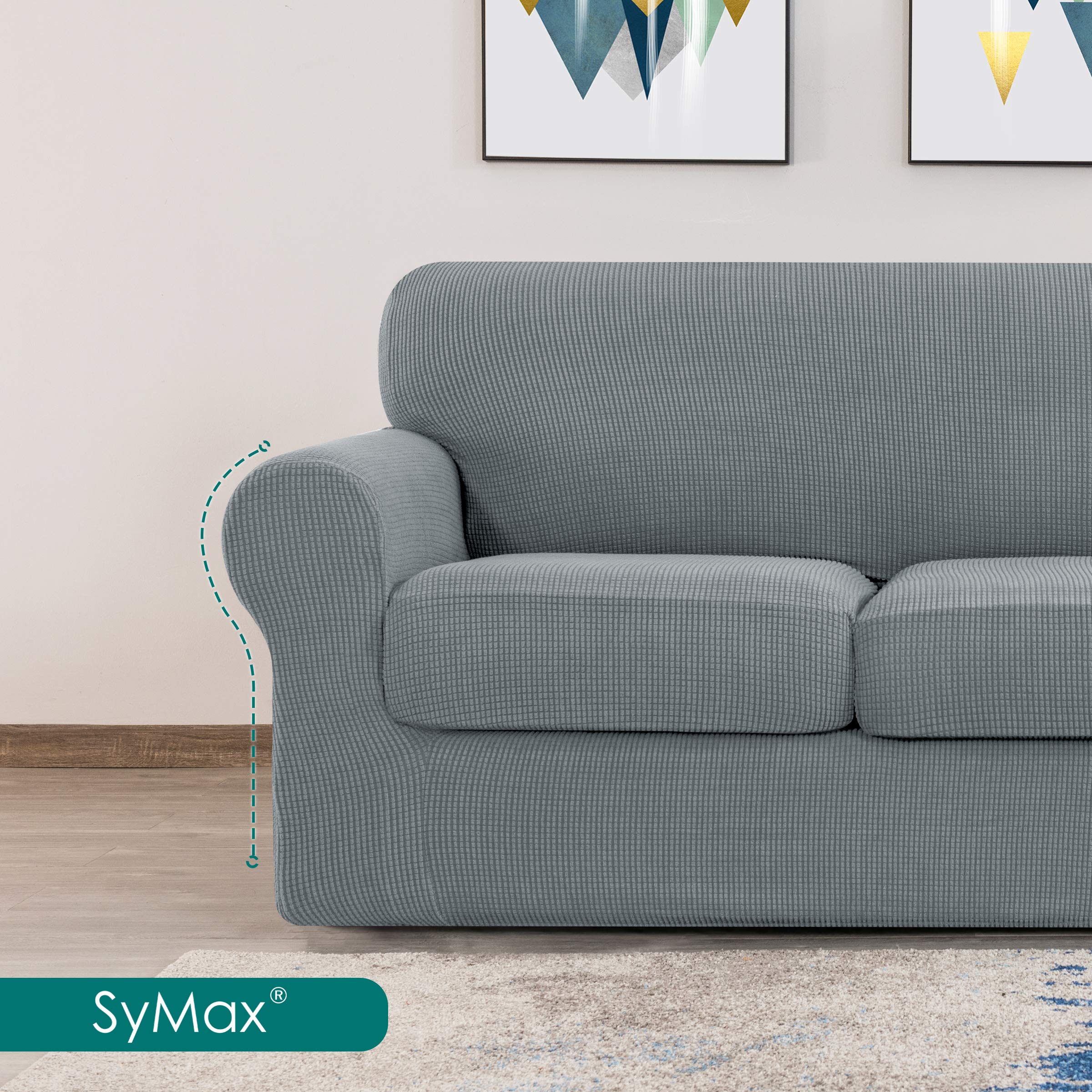 SyMax Couch Cover Sofa Slipcover Loveseat Cover 3 Piece Sofa Cover with Separate Cushion Couch Cover Stretch Elastic Washable Furniture Protector (Loveseat, Light Grey)