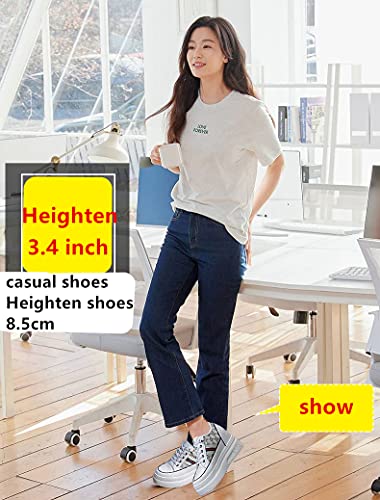 Women's Heighten Sneakers Breathable Mesh White Walking Shoes Outdoor Casual Footwear Thick-Sole(3.4 inch)