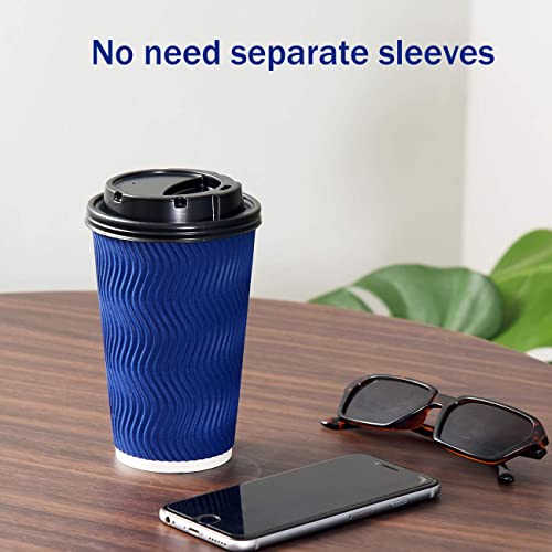 SPRINGPACK Disposable Coffee Cups with Lids and Straws - 16 oz (90 Set) To Go Hot Paper Coffee Cup with Lid Togo for Beverages Tea Espresso Insulated Reusable Cold Drinks Ripple Cups