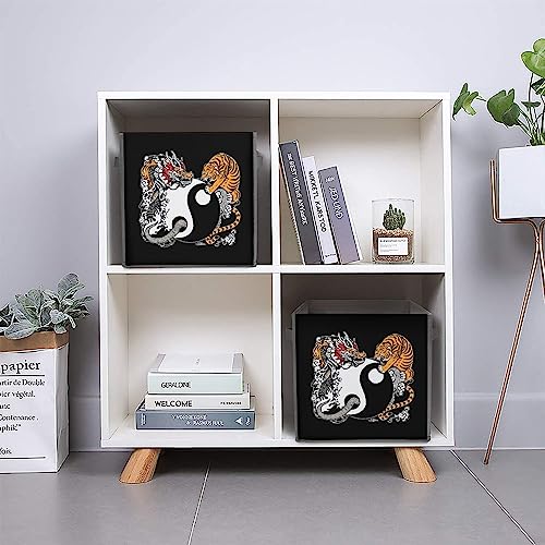Yin Yang Dragon and Tiger Storage Cubes with Handles Foldable Fabric Bins Organizing Baskets for Shelves Closet