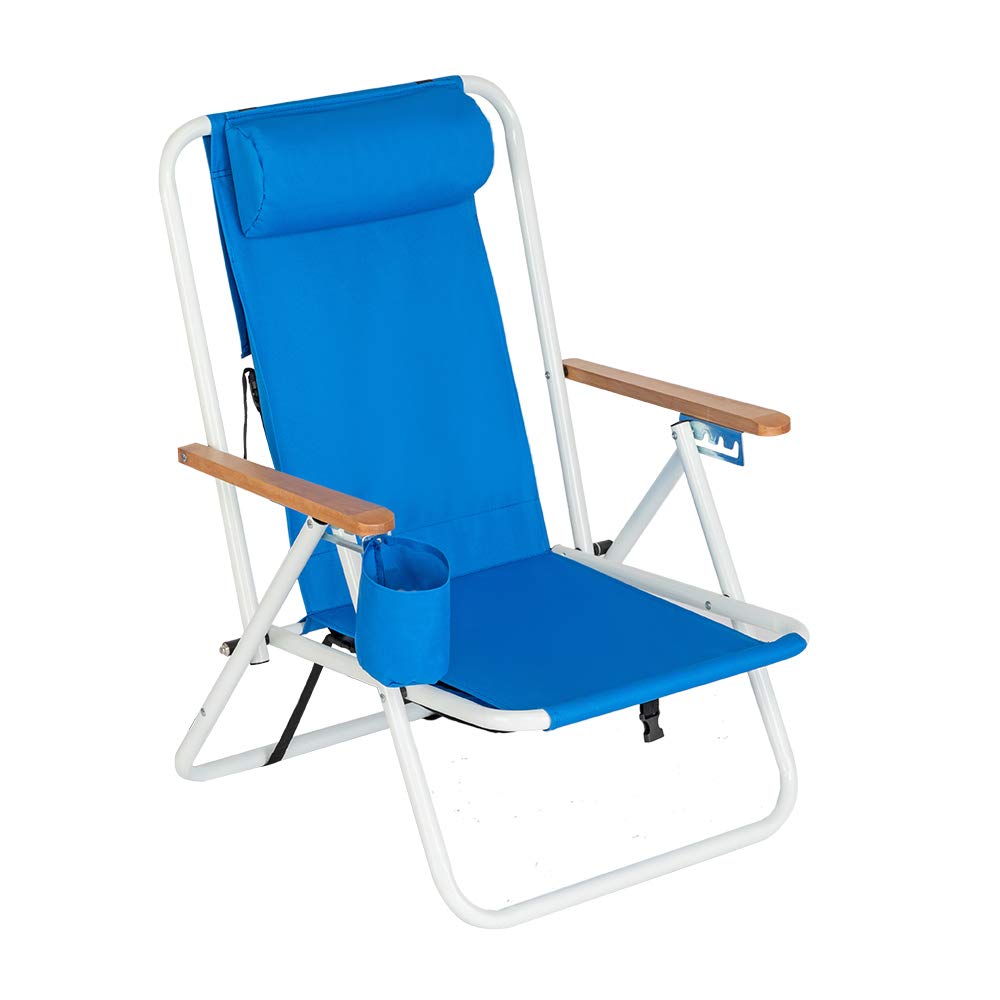 SSLine Portable Backpack Beach Chair Patio Folding Lightweight Camping Chairs Outdoor Garden Park Pool Side Lounge Chair with Cup Holder - 225lbs Load Capacity