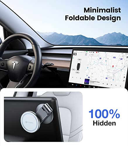 VICSEED Tesla Phone Mount【Strongest Magnet Power】Foldable Hidden Tesla Phone Holder Fit for All Phone, Tesla Model 3 Model Y for MagSafe Car Mount, Tesla Model Y Accessories, Tesla Model 3 Accessories