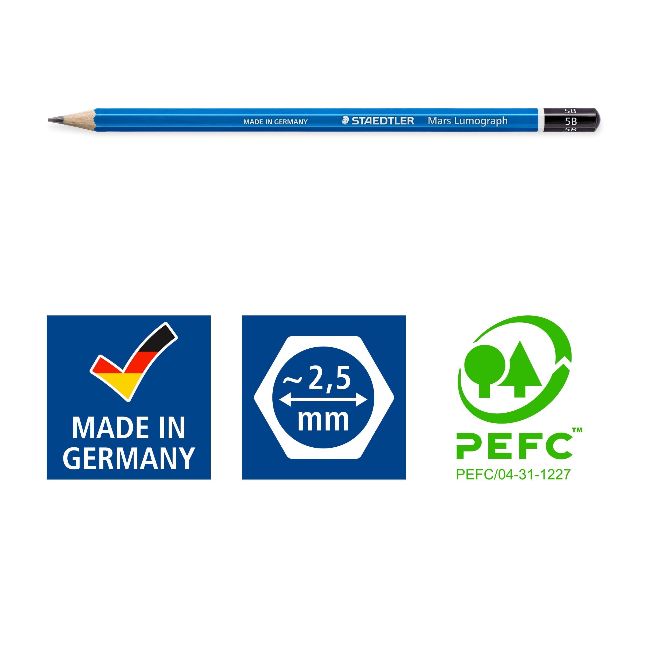 STAEDTLER Mars Lumograph 5B Graphite Art Drawing Pencil, Soft, Break-Resistant Bonded Lead, 12 Pack, 100-5B