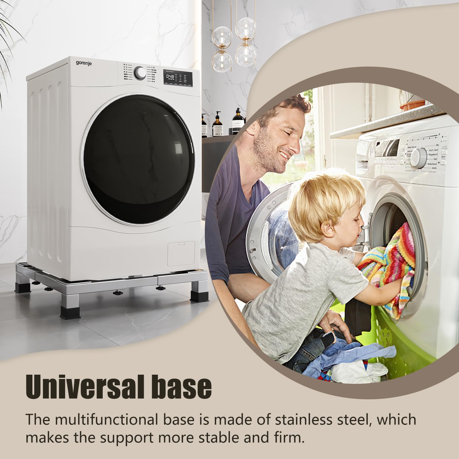 Zsytbyyds Heavy duty All Stainless Steel Mini Fridge Stand Washer and Dryer Stand with 4 Strong Feet Heavy Duty Washing Machine Stand Base&Appliance Universal Base(Large Stand)