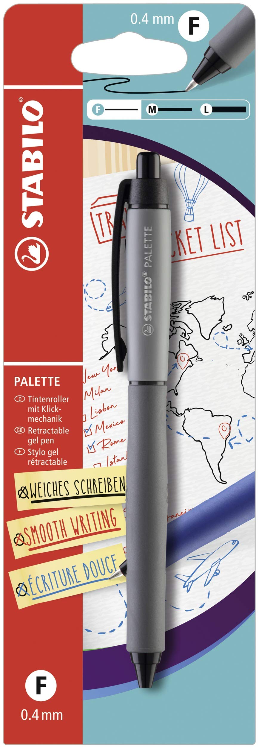 STABILO Retractable Gel Rollerball - PALETTE - Black