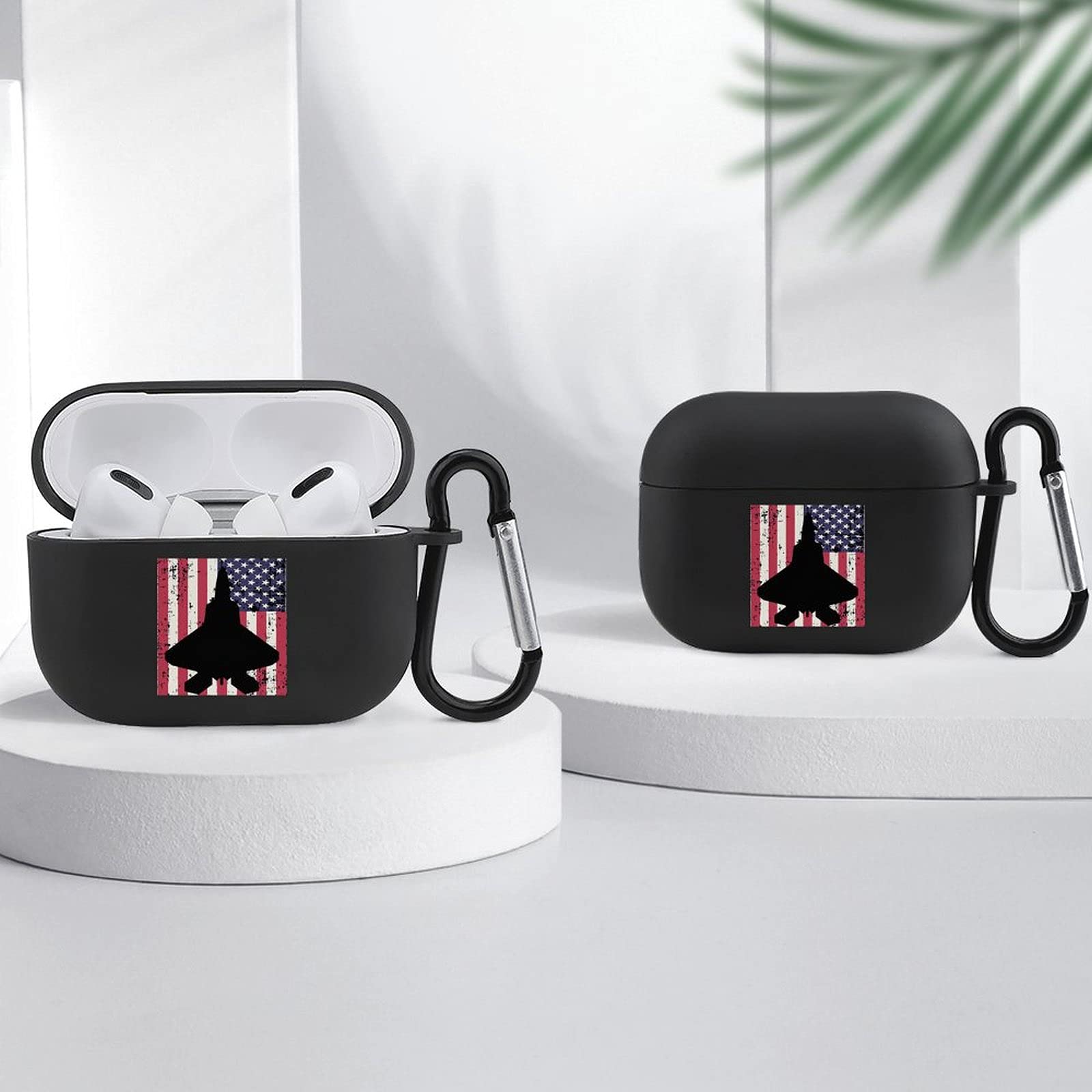 Patriotic F-22 Raptor Fighter Jet American Flag Silicone Protective Shockproof Cover Compatible with Apple Airpods Pro Wireless Charging Case