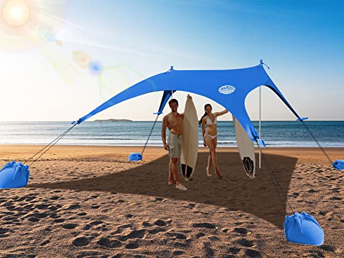UMARDOO Family Beach Tent Sun Shade Canopy 10×10FT with 2 Aluminum Poles, UPF 50+ UV Protection Easy Setup Pop Up Portable Sun Shelter with Carrying Bag (Blue)