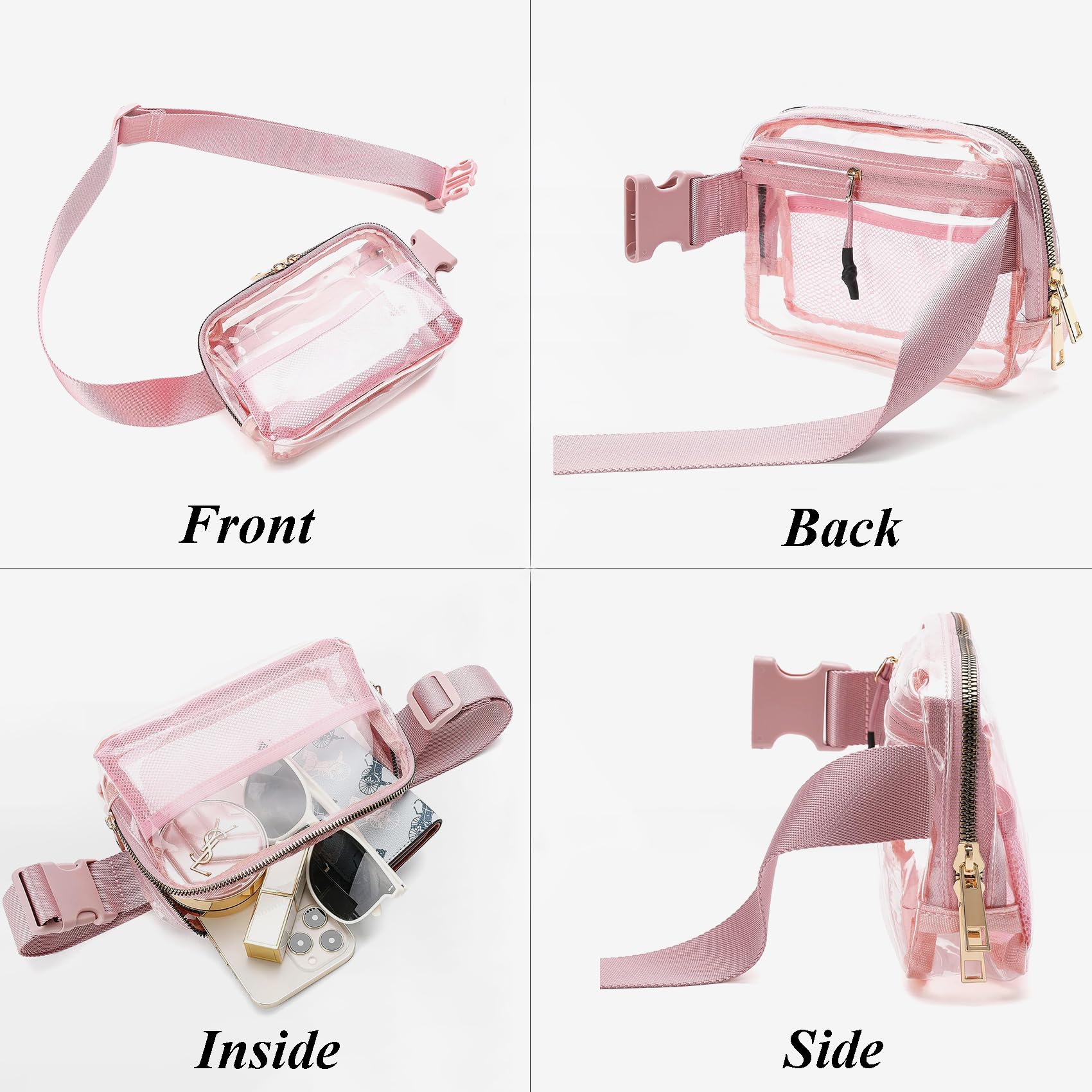 Stadium Approved Clear Water Proof Fanny Pack Waist Bag with Adjustable Strap, Festivals, Hiking, Concerts and Travel - Pink