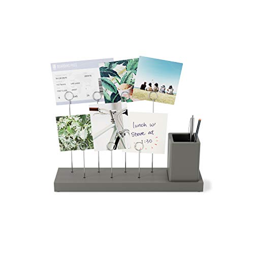 Umbra Gala Photo Display, Multi Gallery for 7 Images Plus Planter/Pen Holder, Desk Picture Frame, W31×D21×H8cm, Gray