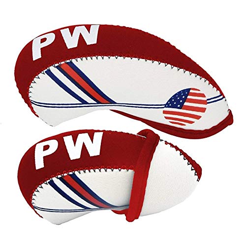 SUNBRO Golf 10Pcs USA Flag Neoprene Golf Club Head Cover Wedge Iron Protective Headcover (Red USA)