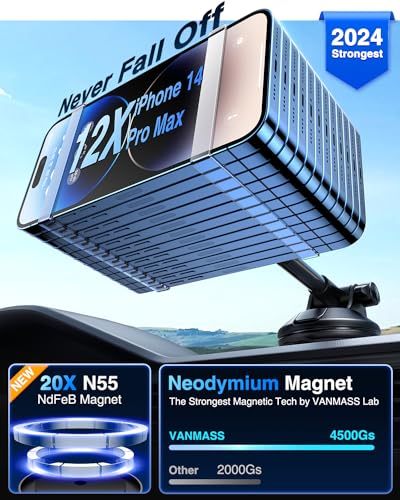 VANMASS Magnetic Cell Phone Holder for Car [2024 True Military-Grade] for MagSafe Car Mount Suction Cellphone Stand for Dashboard Windshield Vent, Magnet Dash Mobile Accessories for iPhone Android