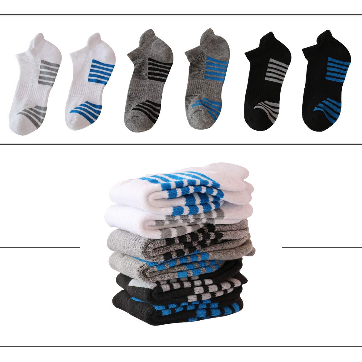 Shinno Mens Ankle Athletic Socks Low Cut Breathable Cushion