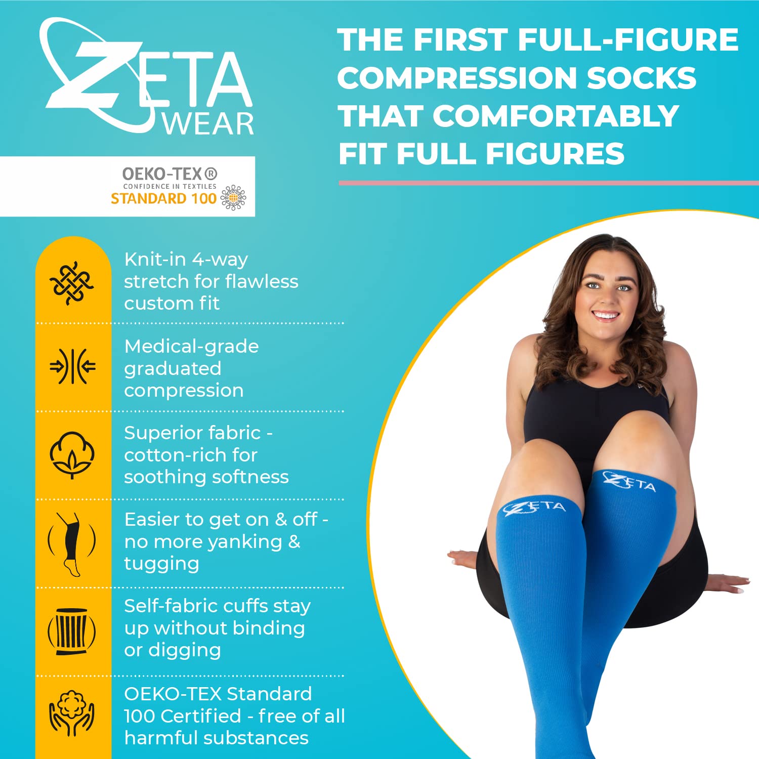 Zeta Wear Plus Size Open Toe Leg Sleeve Support Socks - Wide Calf Compression Open Toe Socks Men and Women Amazing Fit, Travel, Flight Socks, Compression & Soothing Relief, 1 Pair, Size 3XL, Gray