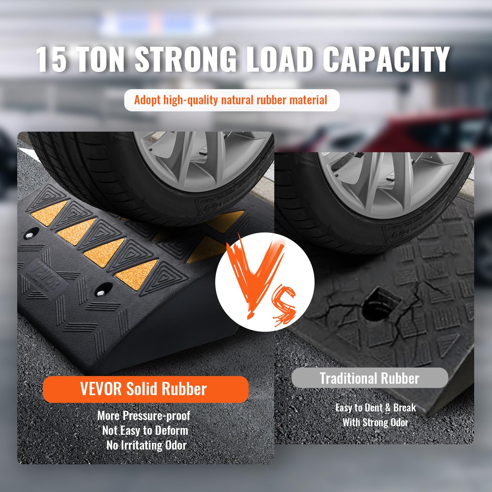 VEVOR Rubber Curb Ramp 6" Rise, Heavy Duty Sidewalk Car Ramp for Driveway, 15 Ton Driveway Ramp for The Curb Forklifts Trucks Buses