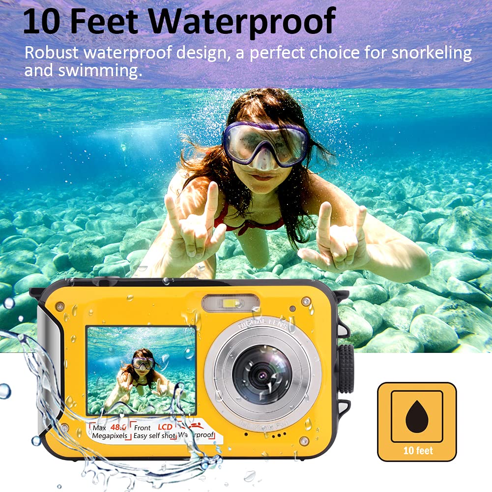 Underwater Camera Full HD 2.7K 48MP Waterproof Camera for Snorkeling Dual Screen Waterproof Camera Digital with Self-Timer and 16X Digital Zoom (WPC-1)