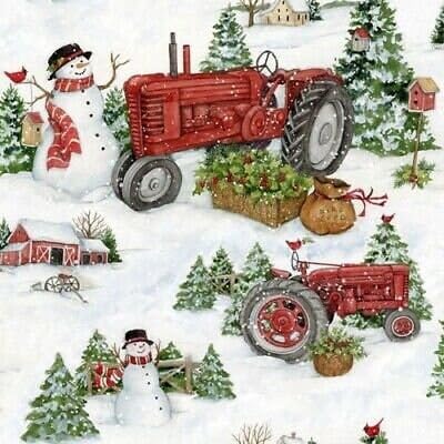 Strong-Store Christmas Fabric Springs Farm Tractor Snowman White Yard 100% Cotton.