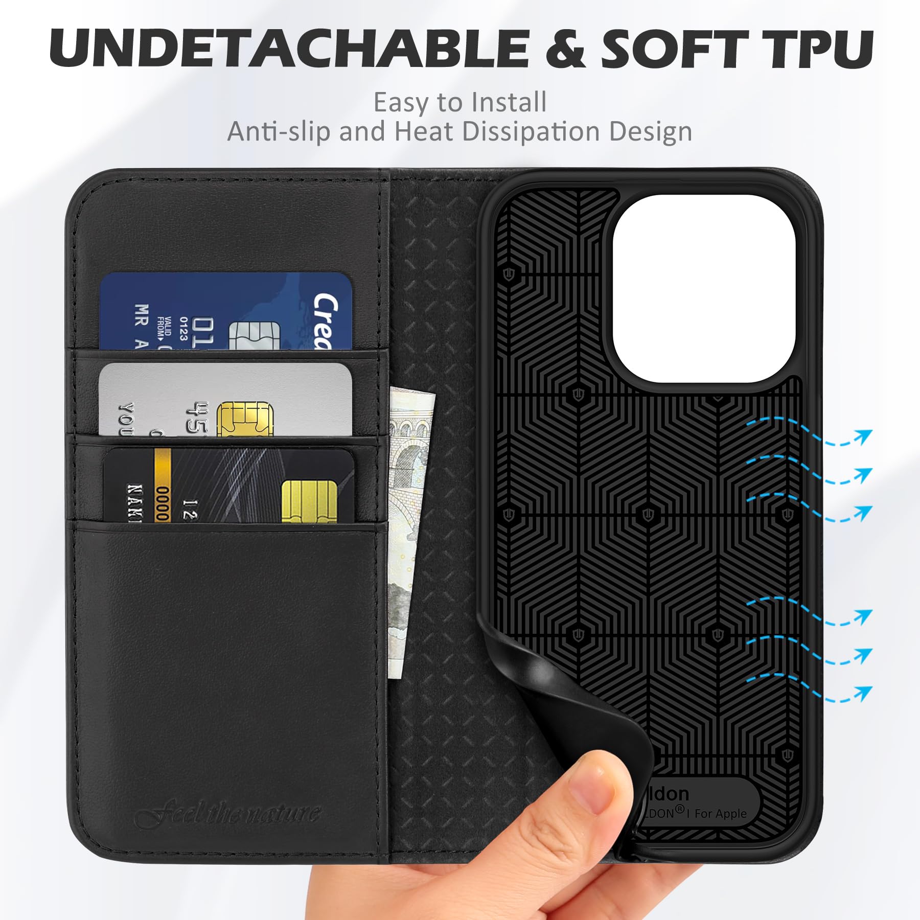 SHIELDON Case for iPhone 15 Pro 5G 6.1", Genuine Leather iPhone 15 Pro Wallet Case Flip Cover RFID Blocking Card Slots Magnetic Closure Shock-Absorbent Case Compatible with iPhone 15 Pro 2023 - Black