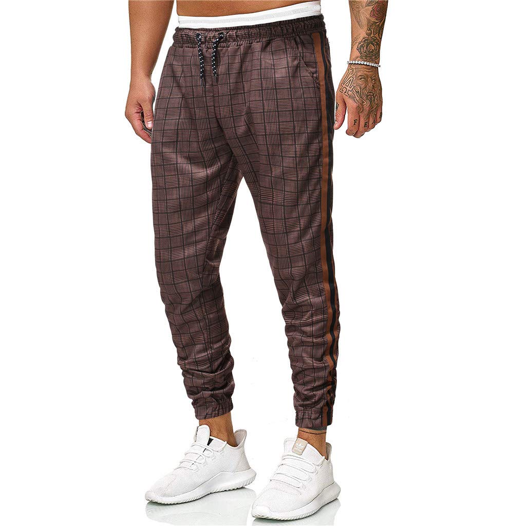 VEZAD Store Mens Plaid 2Pc Zipper Tracksuit,Autumn Printed Sweatshirt Top Pants Sets Sports Suit Tracksuit