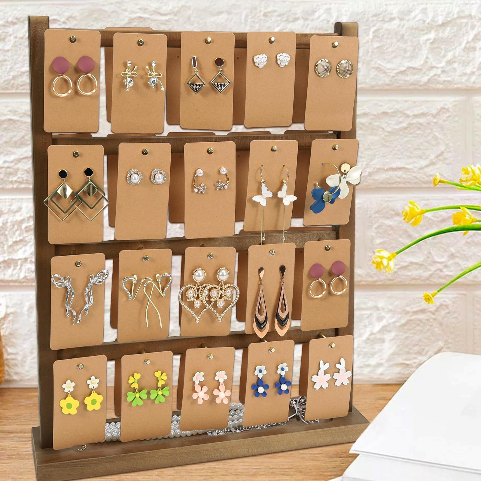 ZYP Earring Display Stand, Wood Organizer for Retail Store, Portable Table Displays for Jewelry Storage, Ideal for Home or Business