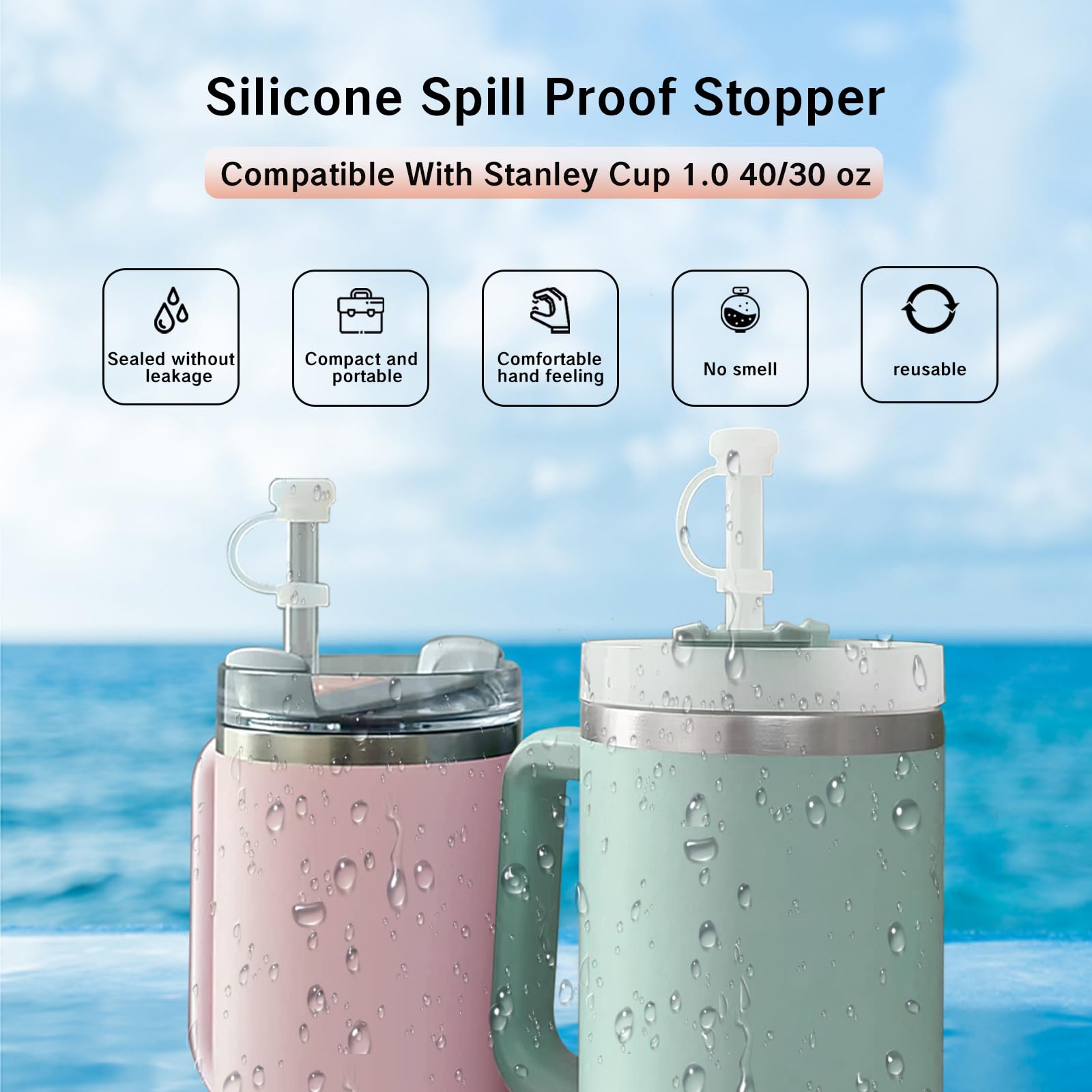 UMUST 8Pcs for Stanley Cup Accessories, Silicone Spill Proof Stopper,Straw Cover,Cup Bottom Bumper for Stanley Tumbler Accessory,Silicone Boot Sleeve for Stanley Cup1.0 40 30 oz (Clear *8)
