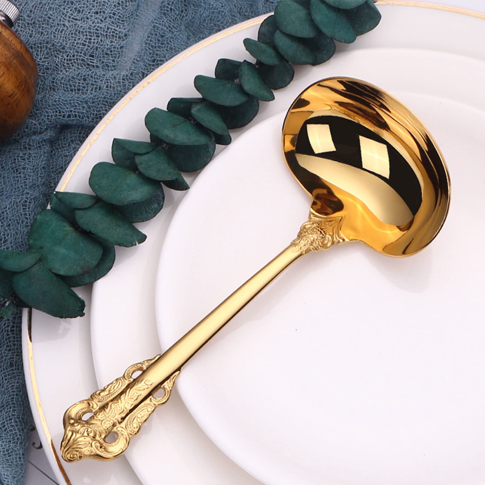 Stainless Steel Soup Spoon Serving Ladle Tableware Kitchen Accessory For Soup Gold Big Scoop Soup Dipper With Handle Soup Ladle For Serving Large Stainless Steel