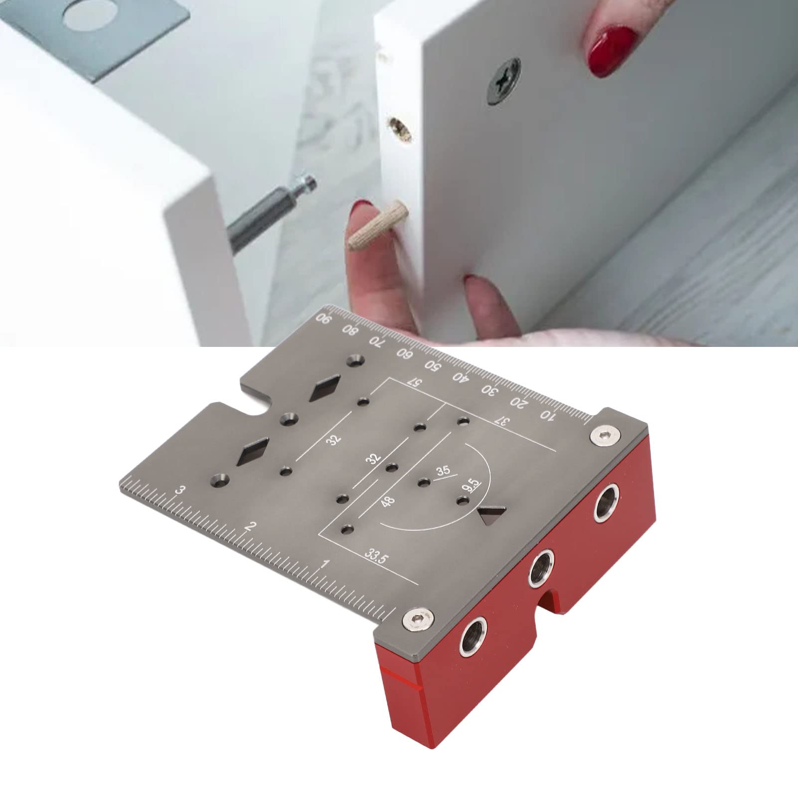Stainless Steel Cup Style Concealed Hinge Jig with Clamp,35mm Drilling Guide Hole Punch Locator Kit for Cabinet Door Hinges Inset Improve Mounting Efficiency (L)