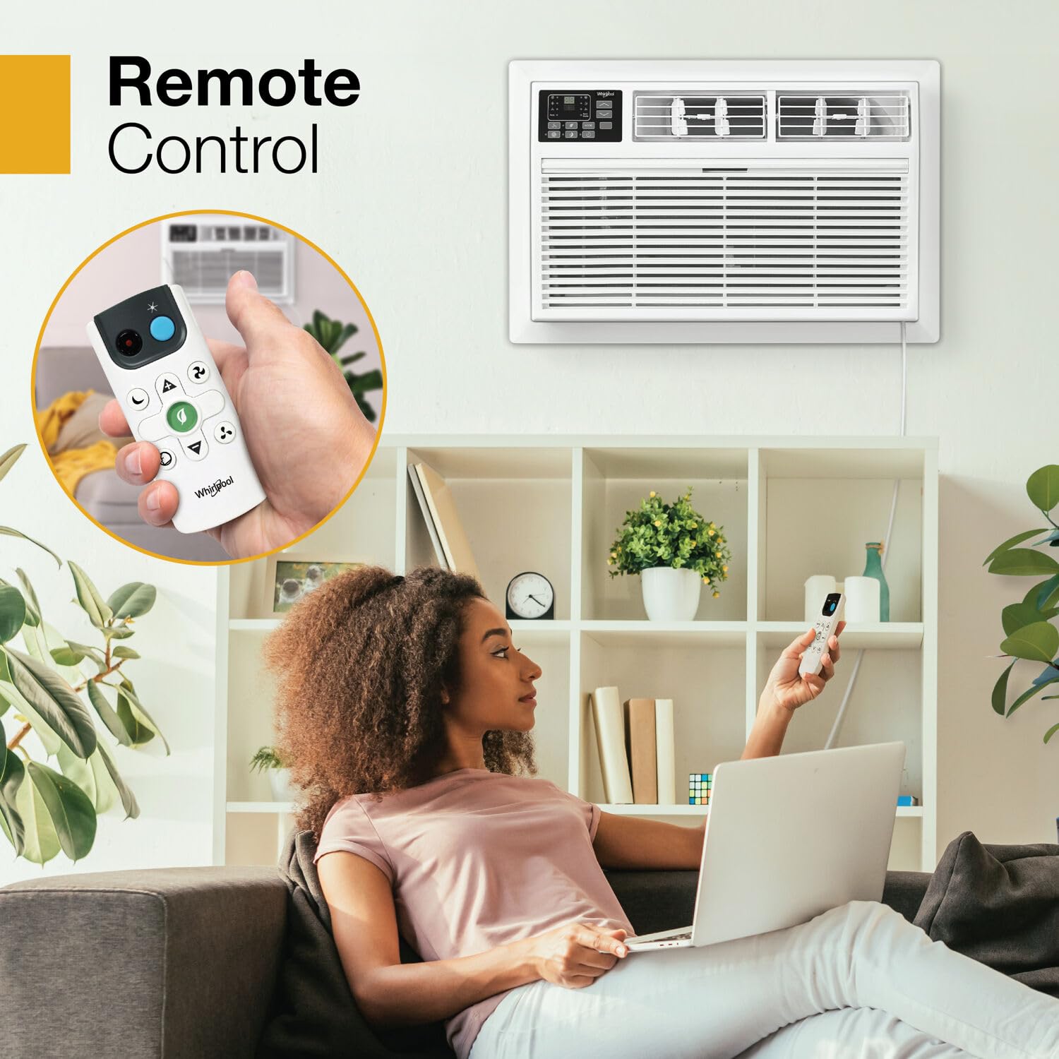 Whirlpool 14,000 BTU 230V Through-the-Wall Air Conditioner for Rooms up to 700 Sq. Ft. and Dehumidifier up to 2.1 pints/hour with Remote Control, Digital Display, and 24H Timer