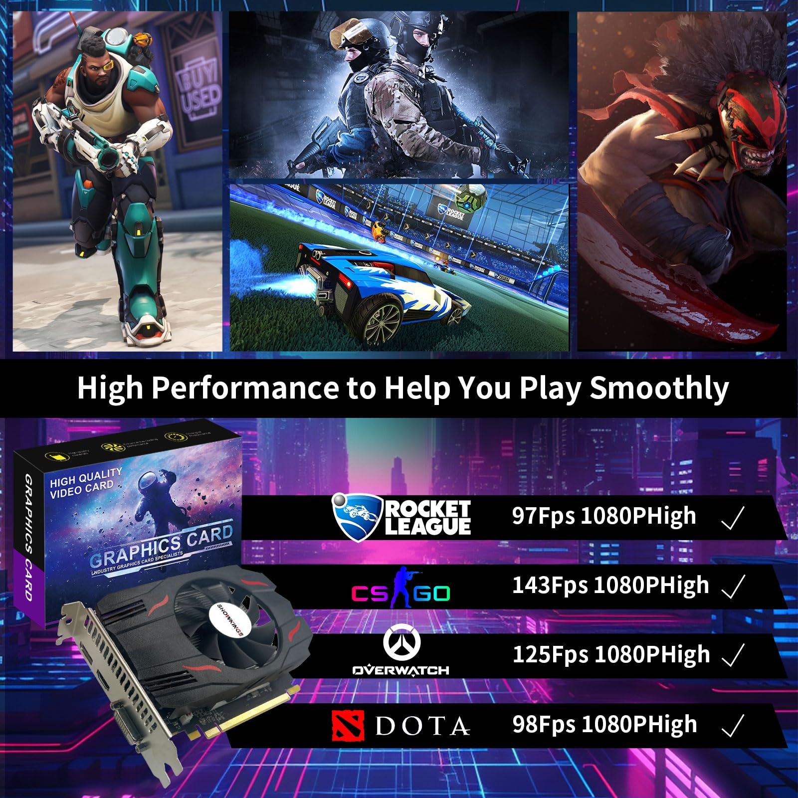 SHOWKINGS GeForce GT 1030 2GB Graphics Card, GDDR5 64 Bit VGA HDMI-Output Computer, PCI Express 3.0 Video Card for Office and Gaming