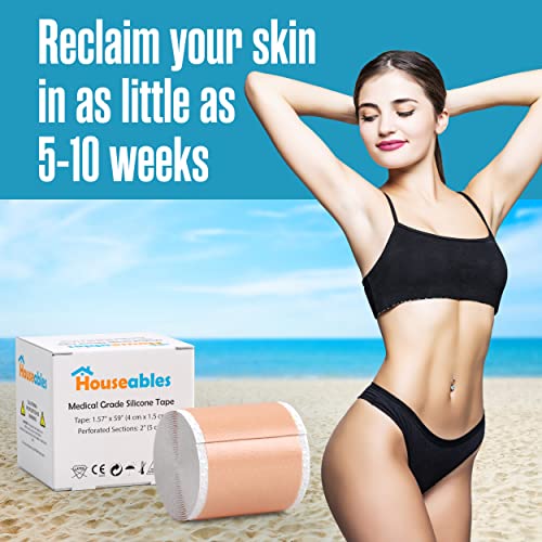 Silicone Scar Sheets, Soft Gel Tape, 1.57β x 60β, with 2β Perforations, Tan, Flexible, Medical Grade for Surgery, Keloids, Burns, Sensitive Skin, Wound Protection, Healing Patch | Houseables