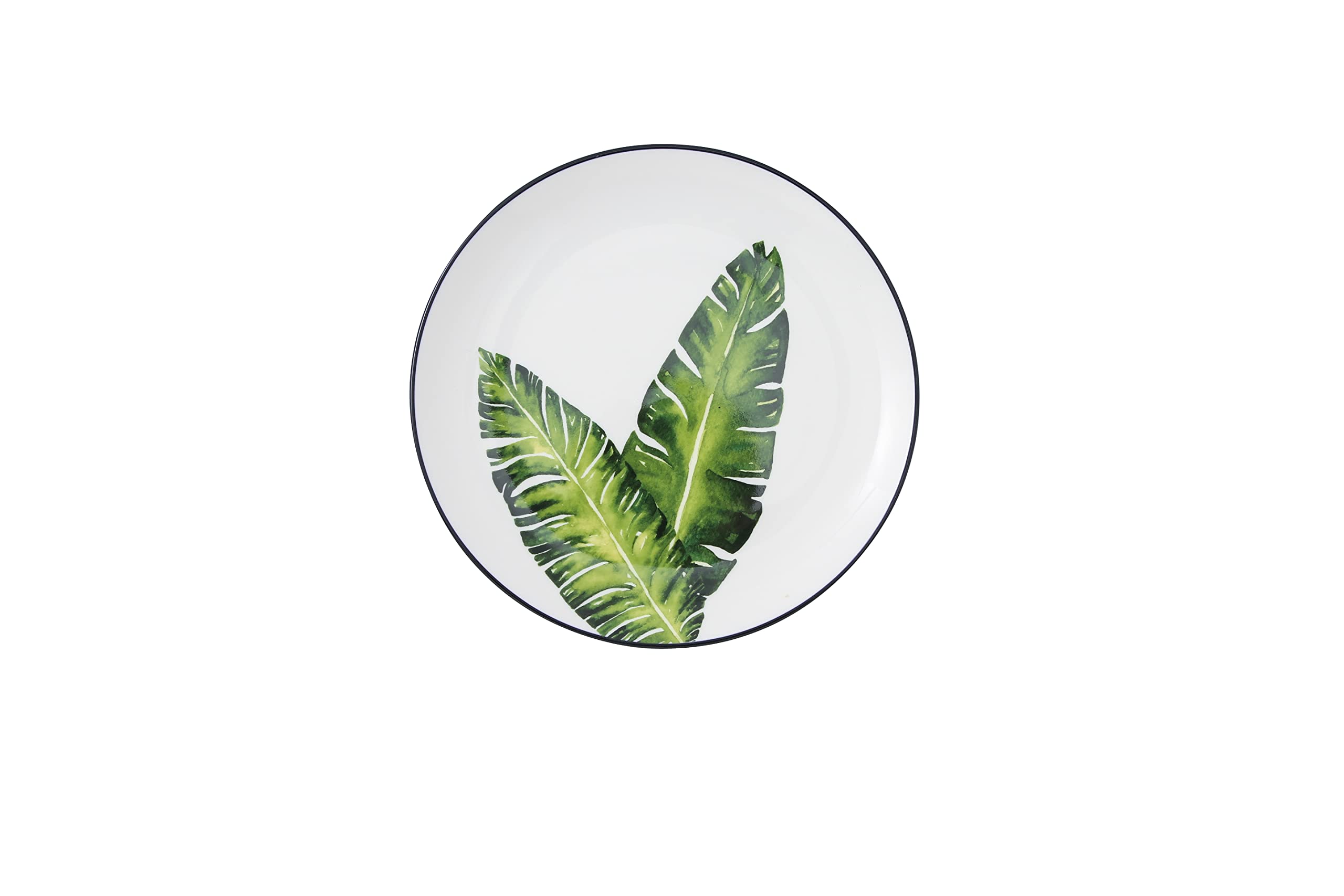 YUYHQCBT 8 Inch Set of 4 Assorted Designs, Porcelain Plates With Plants Patterns,Ceramic Dinnerware Plates, Dishware With Black Rim for Sandwiches Salad Pasta, Microwave Oven Dishwasher Safe