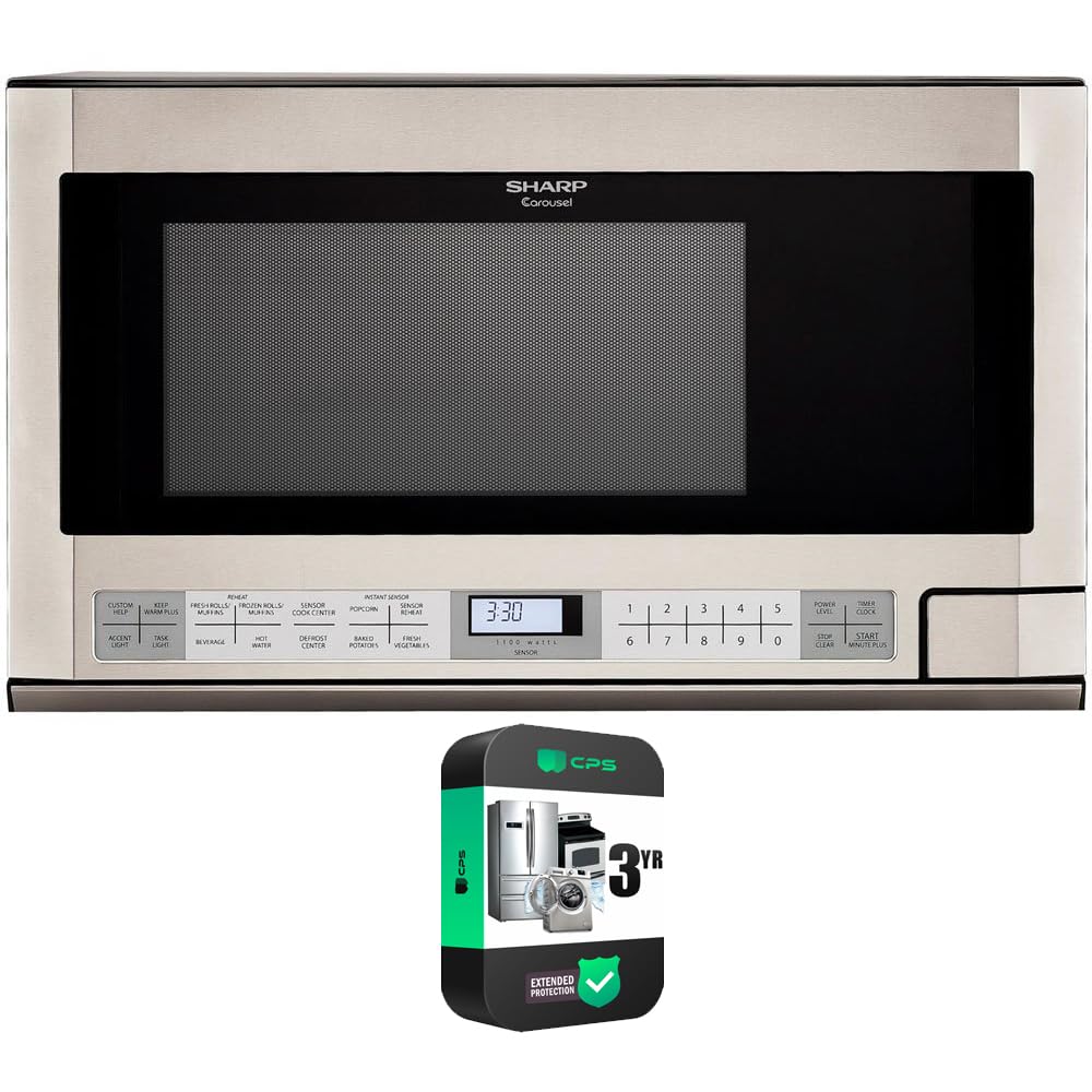 Sharp R1214TY 1.5 Cu.Ft. 1100W Over-the-Counter Microwave Bundle with 3 YR CPS Enhanced Protection Pack