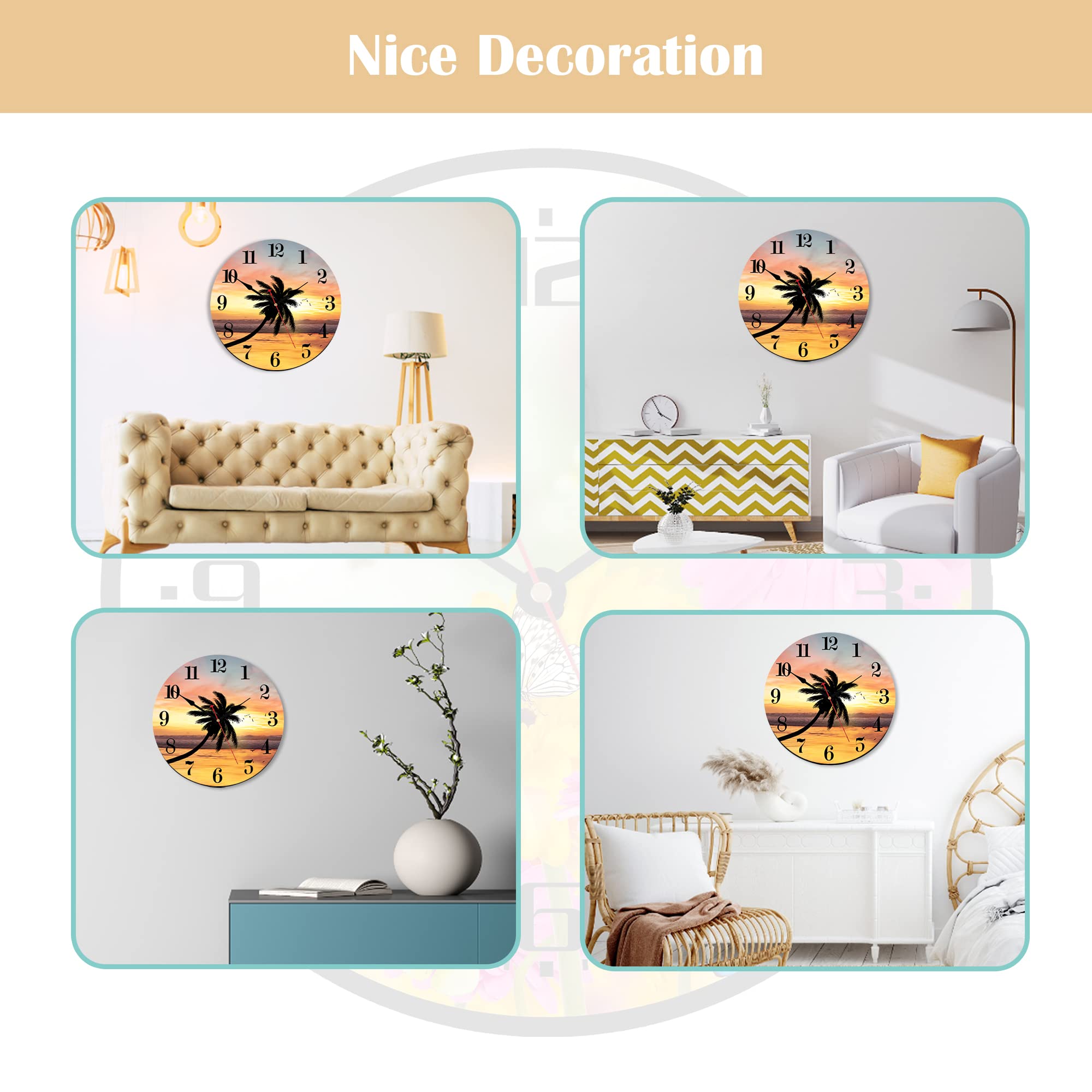 ShuaXin Home and Office Decoration Wood Wall Clock,14 Inch Ultra Big Numerals Modern Style Kitchen Wall Clock,Seascape Design Silent Quartz Wall Clock