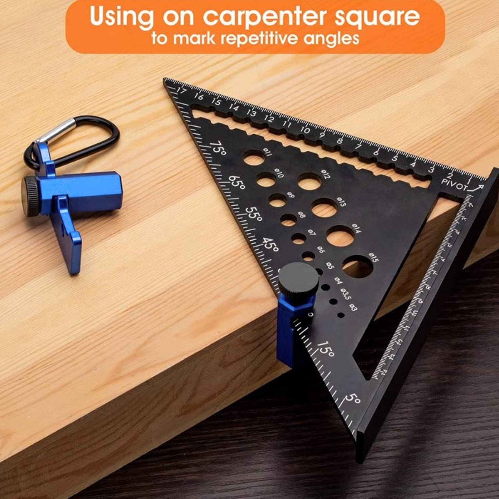 Stair Gauge Knob, Aluminum Alloy Stair Gauge with Holder and Carabiner Professional Stair Stringer Layout Tool for Circular Saw Carpentry Squares