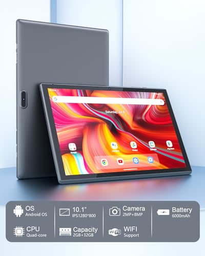ZZB Android Tablet 10 Inch Tablets, 32GB ROM 1TB Expand,6000mah Battery, Quad-Core Processor 2GB RAM Tableta, 8MP Camera WiFi 10.1'' IPS HD Touch Screen 10 in Android Tablet.