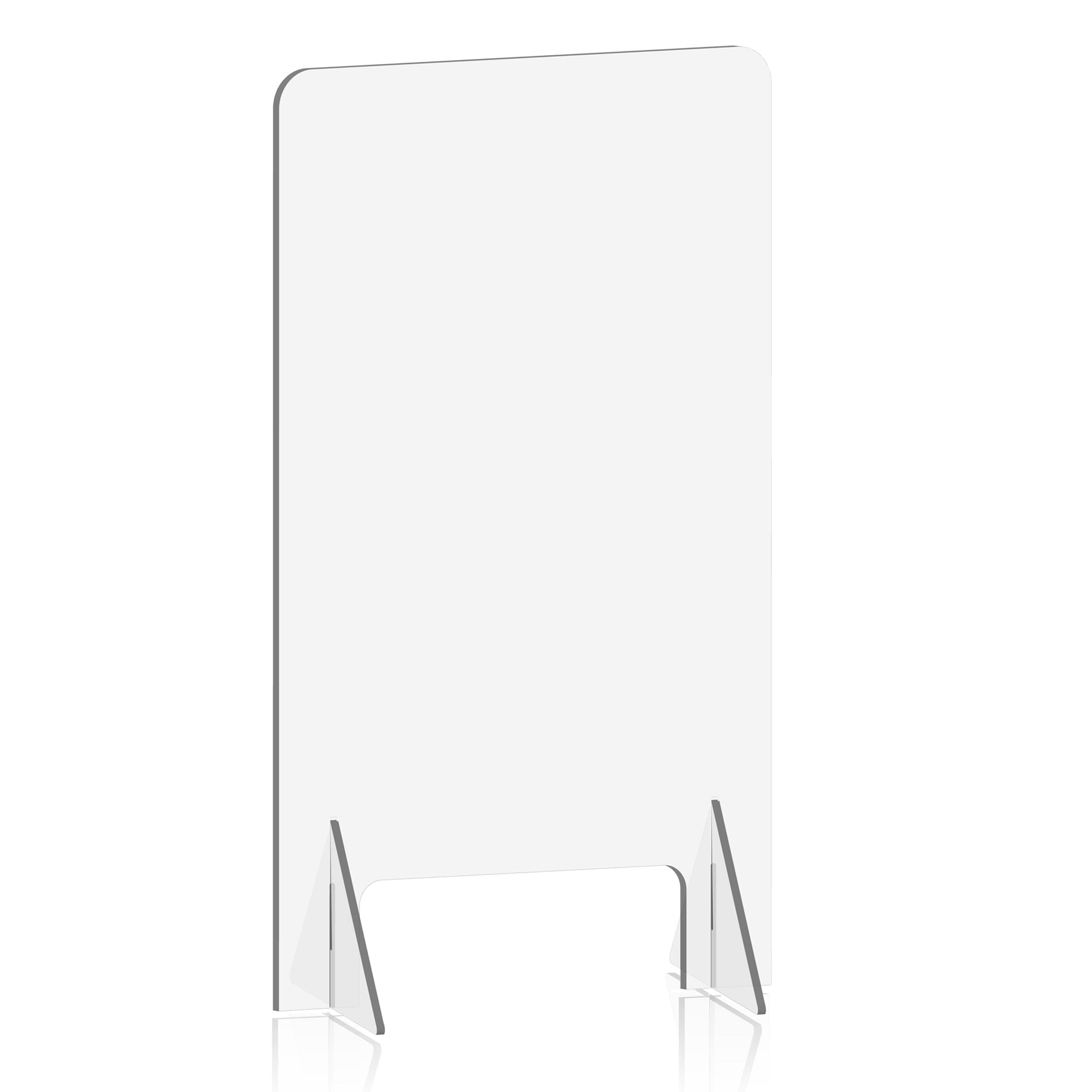 VARWANEO Sneeze Guard for Counter and Desk, Acrylic Freestanding Clear Protective Plexiglass Shield with Cutout for Office, School and Retail Store (16" W x 30" H)