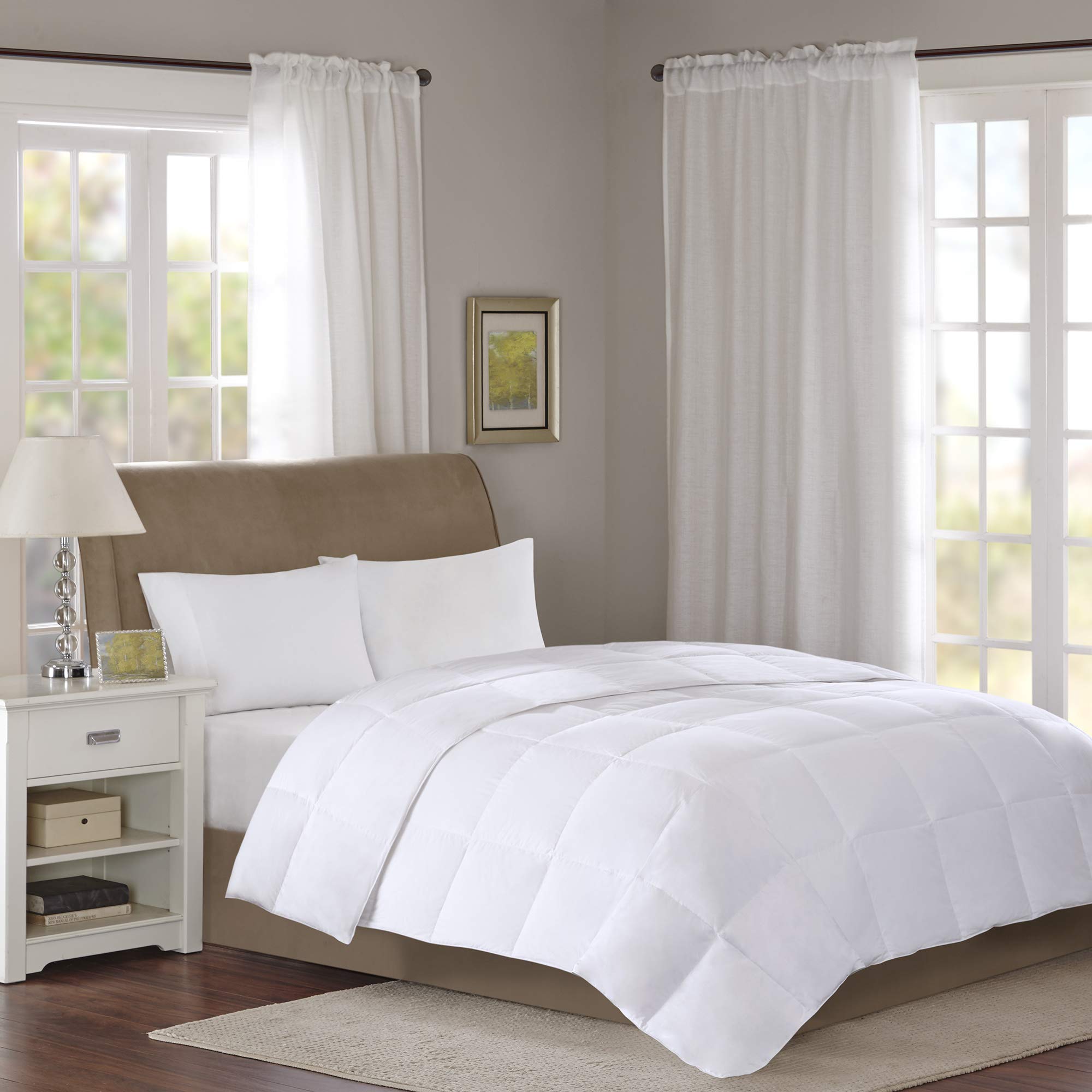 Sleep Philosophy True North 3M Scotchgard 300TC Quilted Down Comforter Cotton Sateen Cover Downproof, Feather Blend Duvet Insert Modern Luxe All Season Bed Set, Full/Queen, White (TN10-0053)
