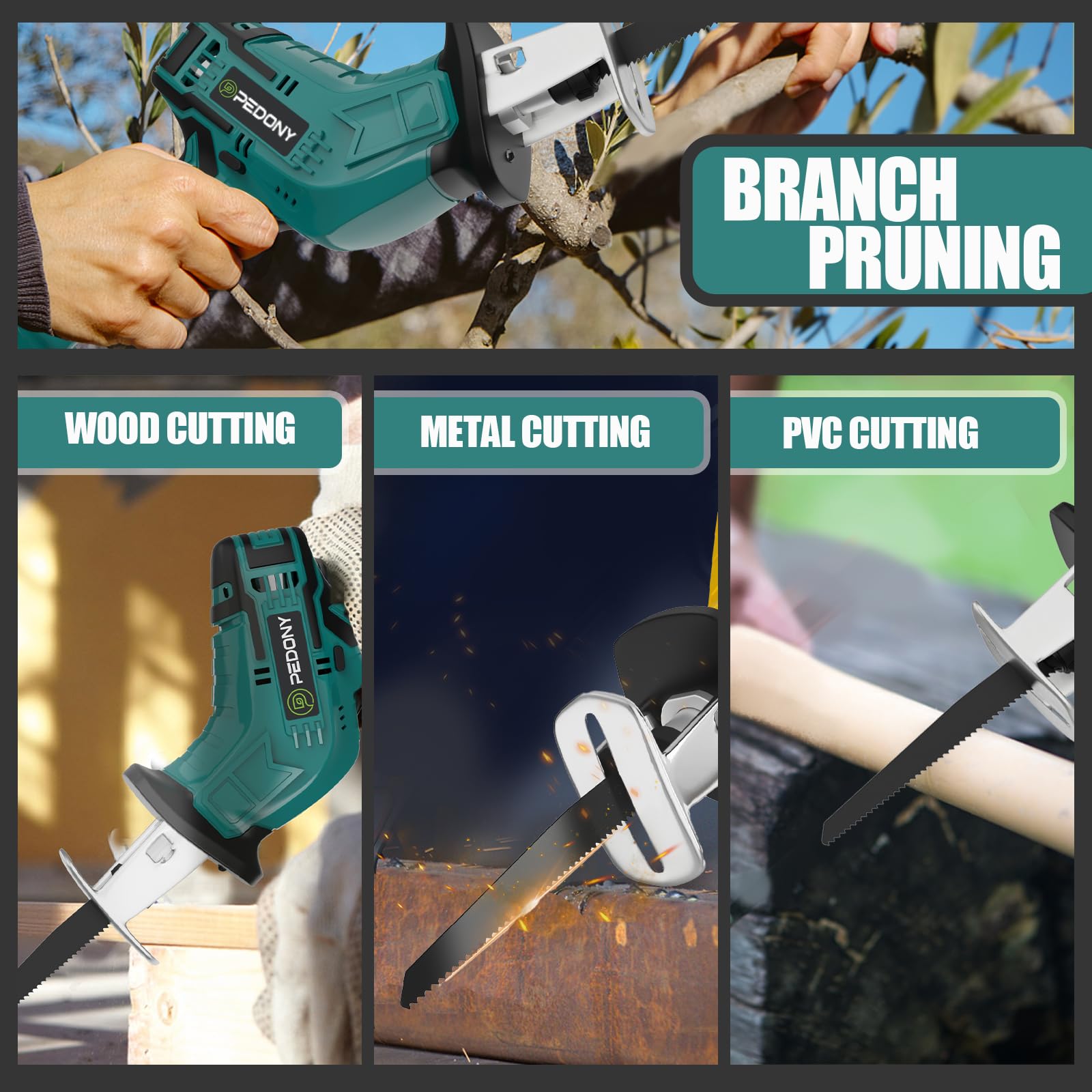 PEDONY Cordless Reciprocating Saw for Makita 18V Battery Powerful Reciprocating Saw with 4 Saw Blades Variable Speed Trigger for Wood/Metal/PVC Cutting (Tool Only)