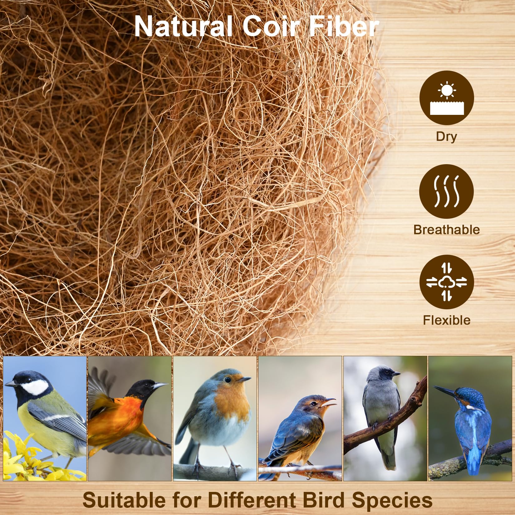 Sukh 110G Coconut Fiber for Bird Nest - Canary Nesting Material Coconut Bird Nest Finch Coconut Fiber Loose Bedding Substrate for Laying Eggs,Resting Materials for Birds, Hummingbird Parakeet